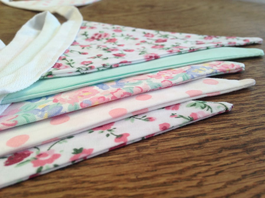 Spring Pastel Bunting, Floral Roses, Polka Dot,... - Folksy
