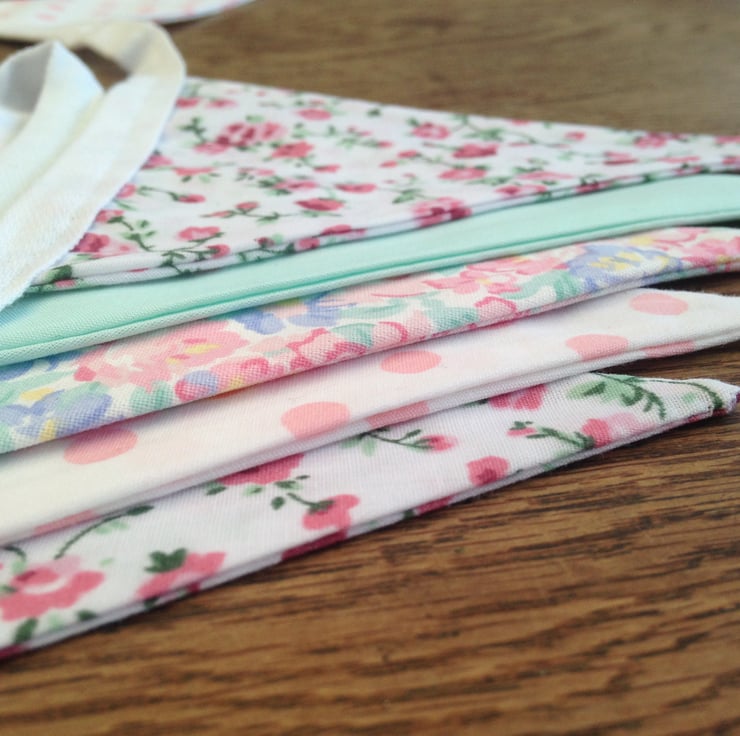 Spring Pastel Bunting, Floral Roses, Polka Dot,... - Folksy