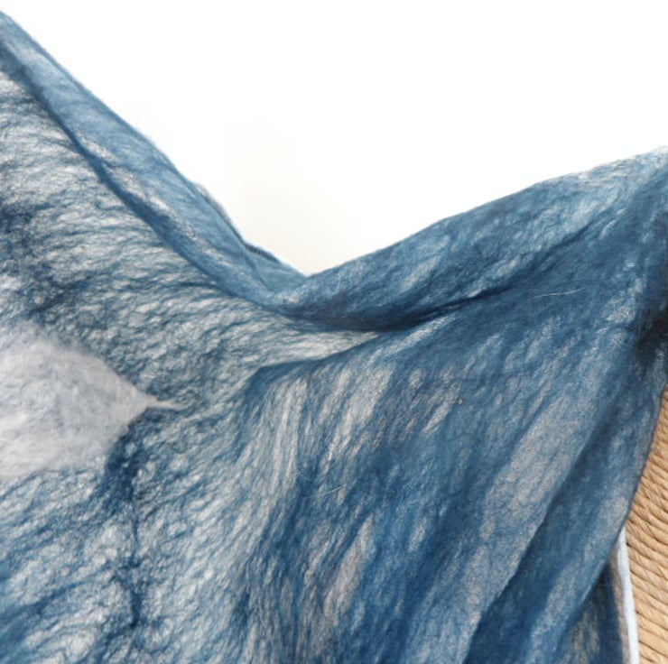 Deep blue nuno felted silk scarf with white flo... - Folksy