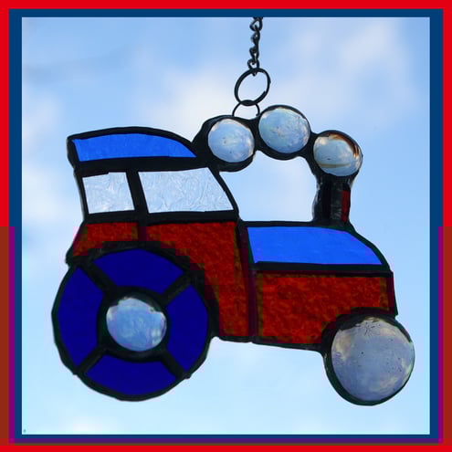 Tractor Suncatcher Stained Glass Green and Red - Folksy