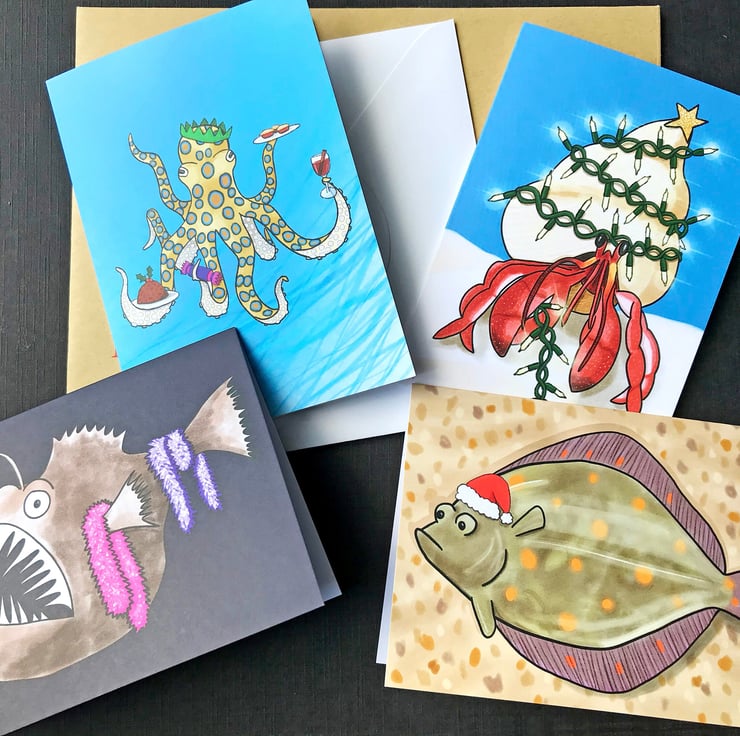 Octopus Christmas Party Illustration A6 Card - Folksy