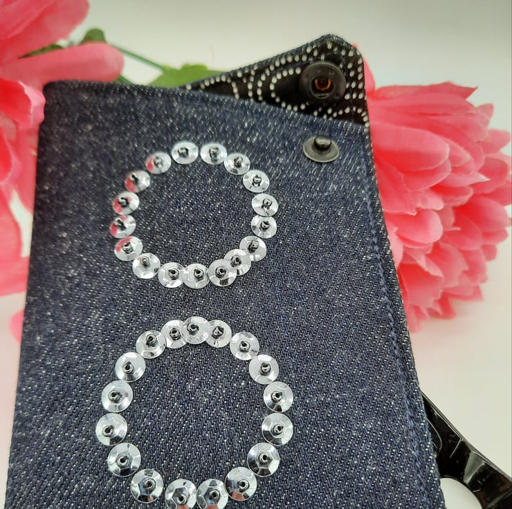 Dark blue denim glasses case, hand beaded with ... - Folksy