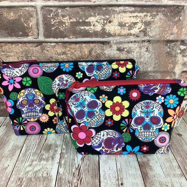 Candy Skulls Zip case, Gothic Makeup bag, 2 siz... - Folksy
