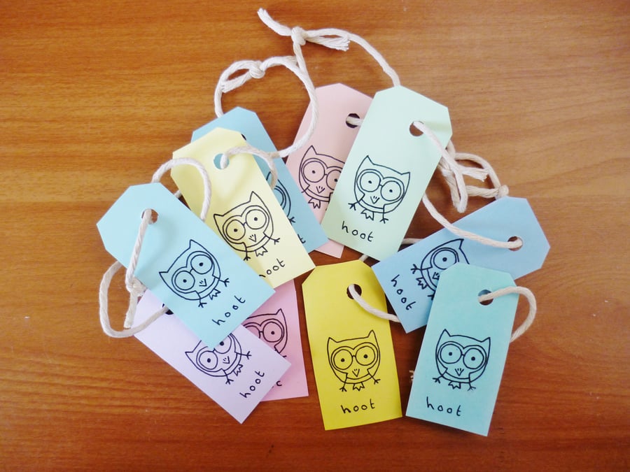 Tiny owl gift tags - set of ten - Folksy
