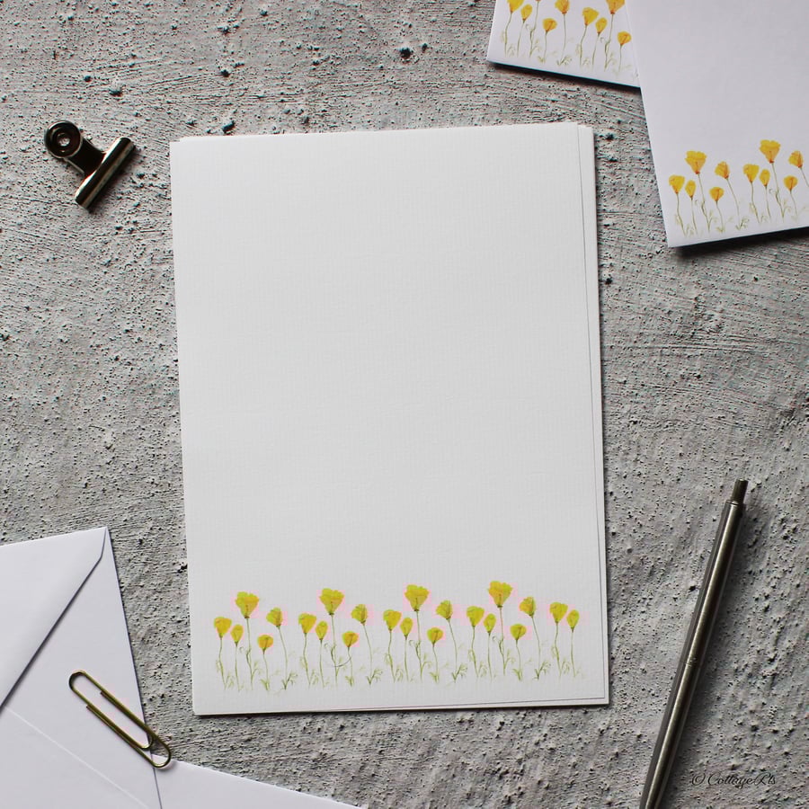 California Poppy Letter Writing Paper Hand Desi... - Folksy