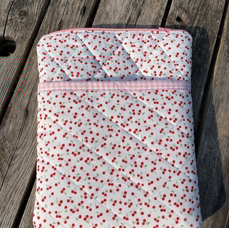 Quilted cherry print laptop case - handmade for... - Folksy