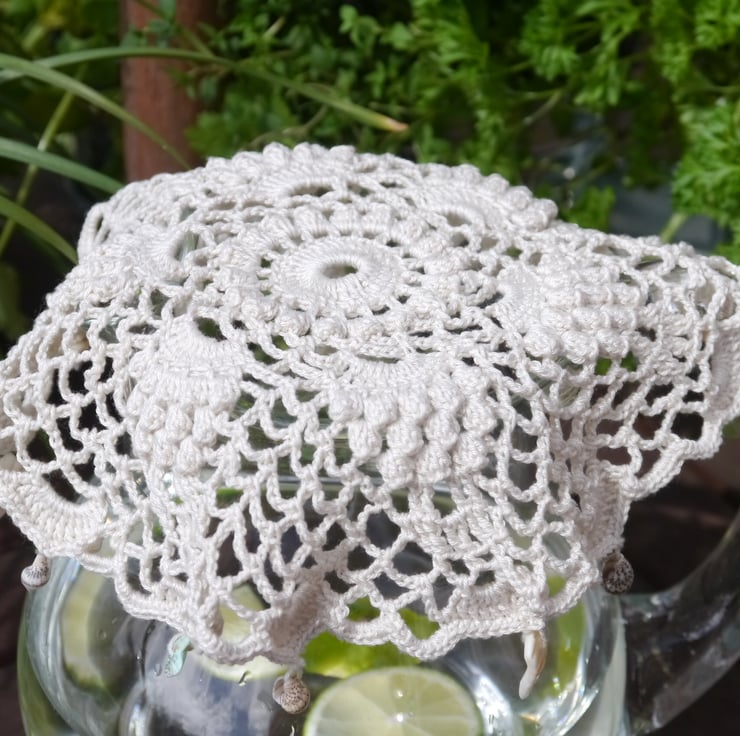 Summer Crochet Beaded Jug Cover With Shells - Folksy