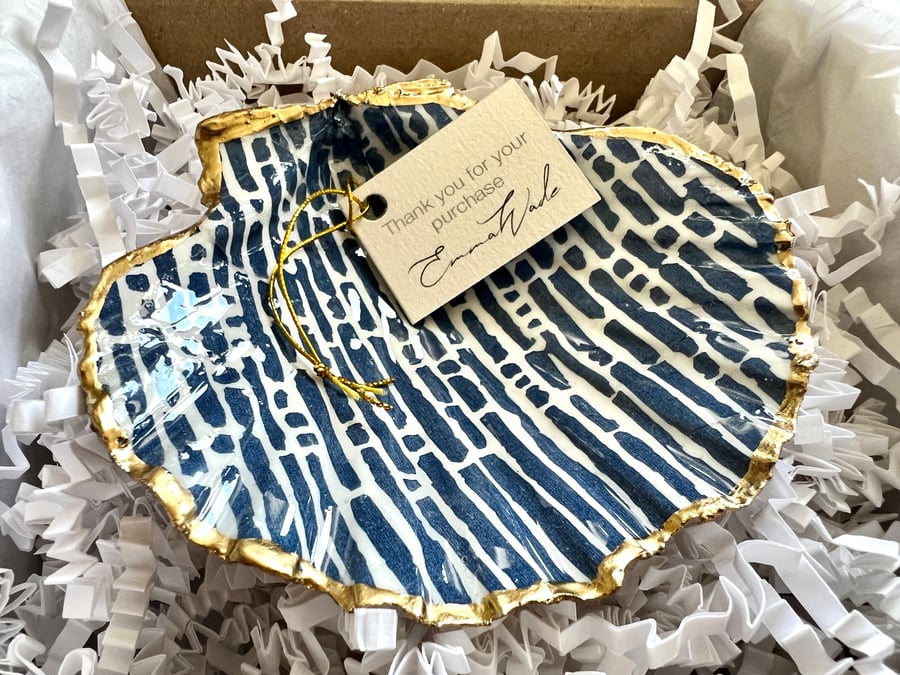 Blue line Dorset Scallop Shell Trinket Dish. Te... - Folksy
