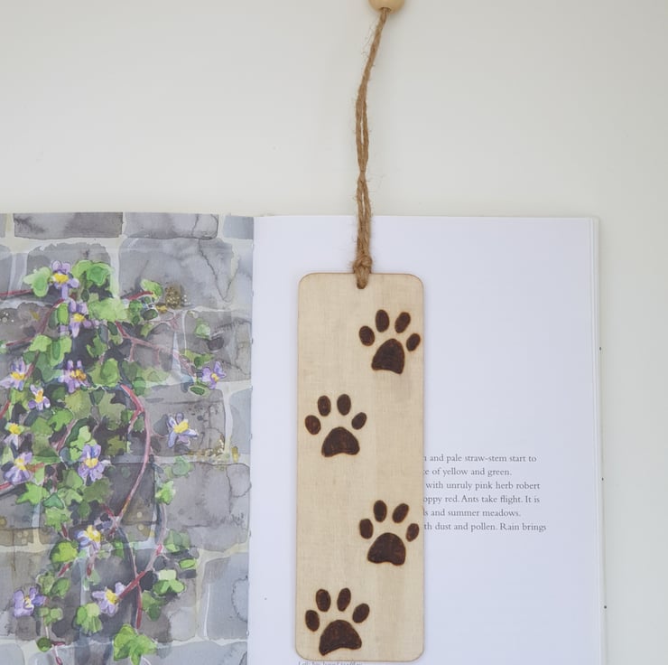 Pawprints, pyrography wooden bookmark, dog or c... - Folksy