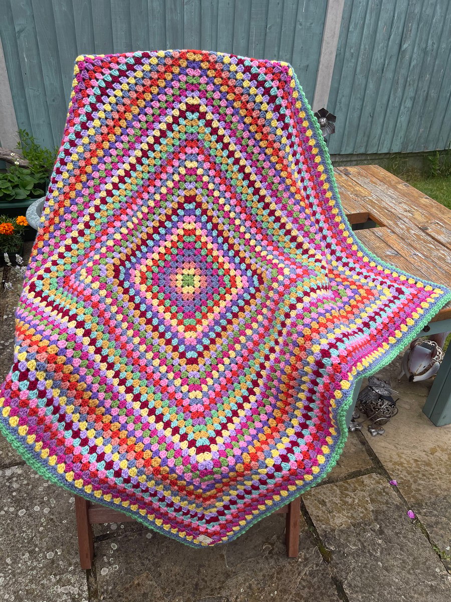 Gorgeous crochet granny square large lap blanke... - Folksy