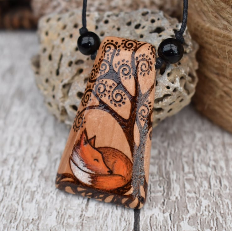 Sleepy fox by the tree. Pyrography British wild... - Folksy