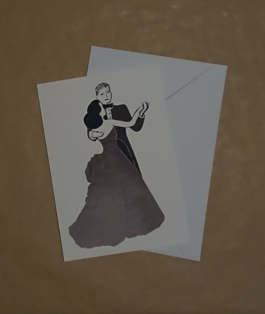 Let's Dance blank inside handmade card of a cou... - Folksy