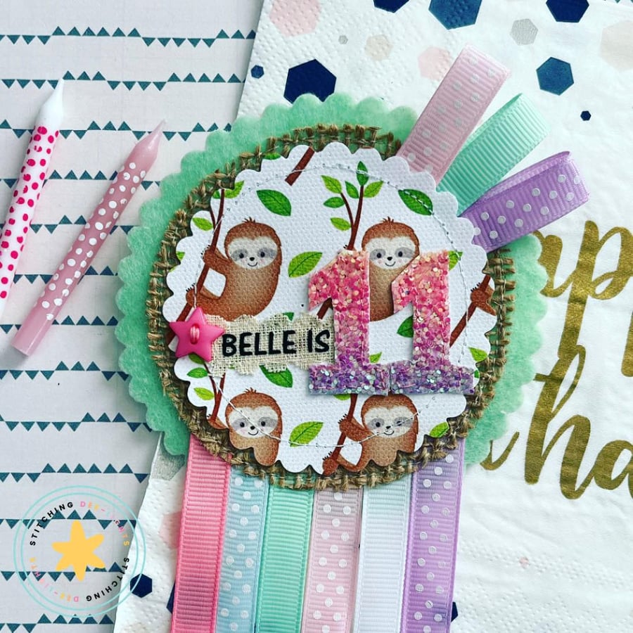 Sloths Theme Birthday Badge or Rosette - Folksy