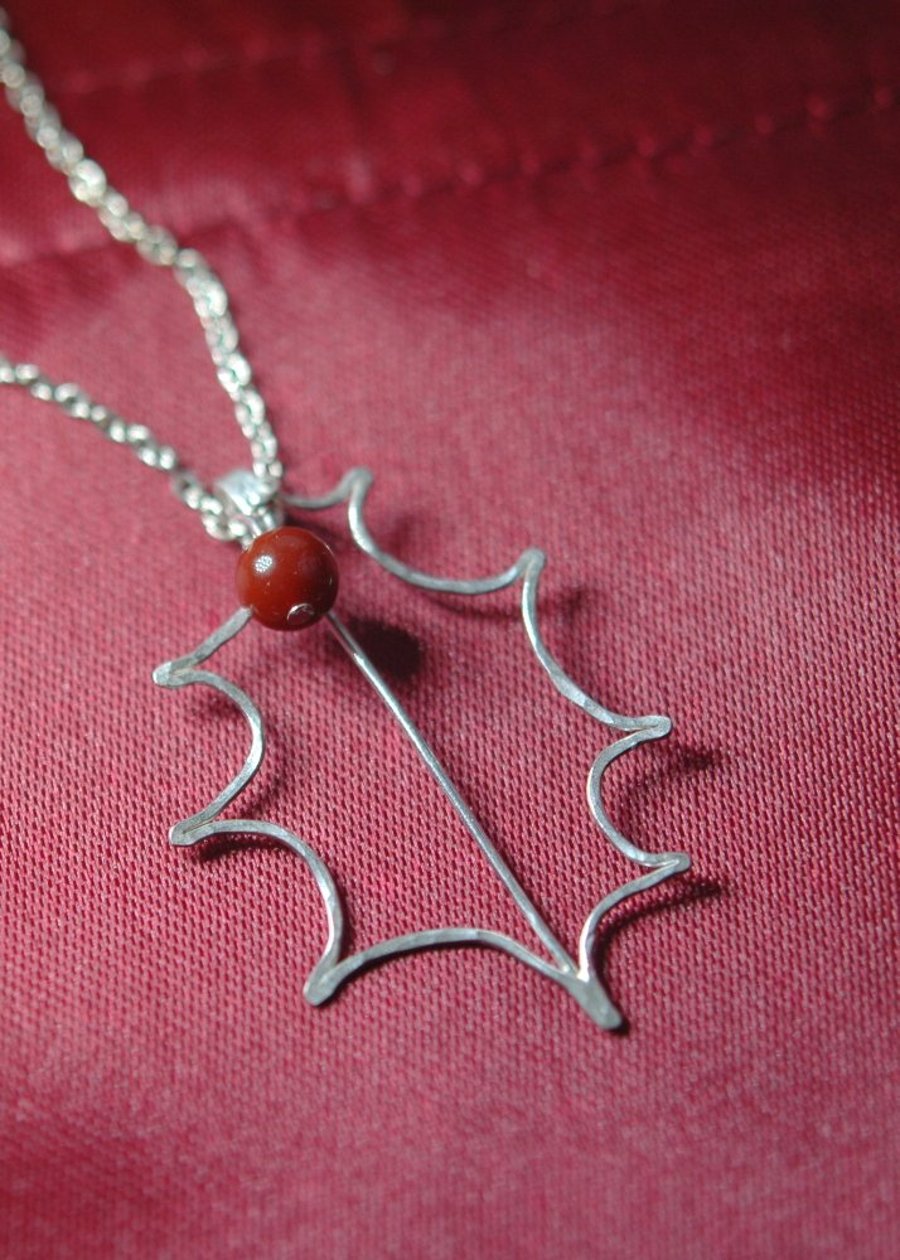Handmade Sterling Silver Holly leaf Pendant wit... - Folksy