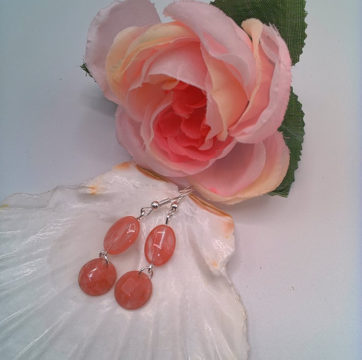 Raspberry Quartz Drop Bead and Chip Necklace an... - Folksy