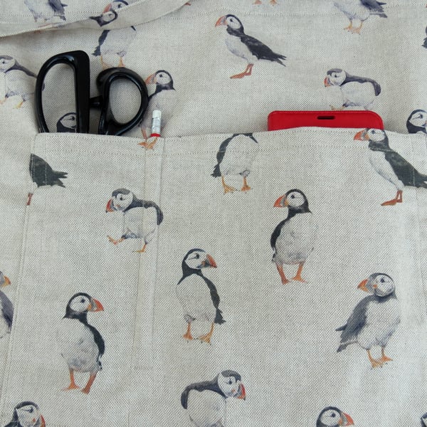 Vendor apron, craft apron, puffins, half apron - Folksy