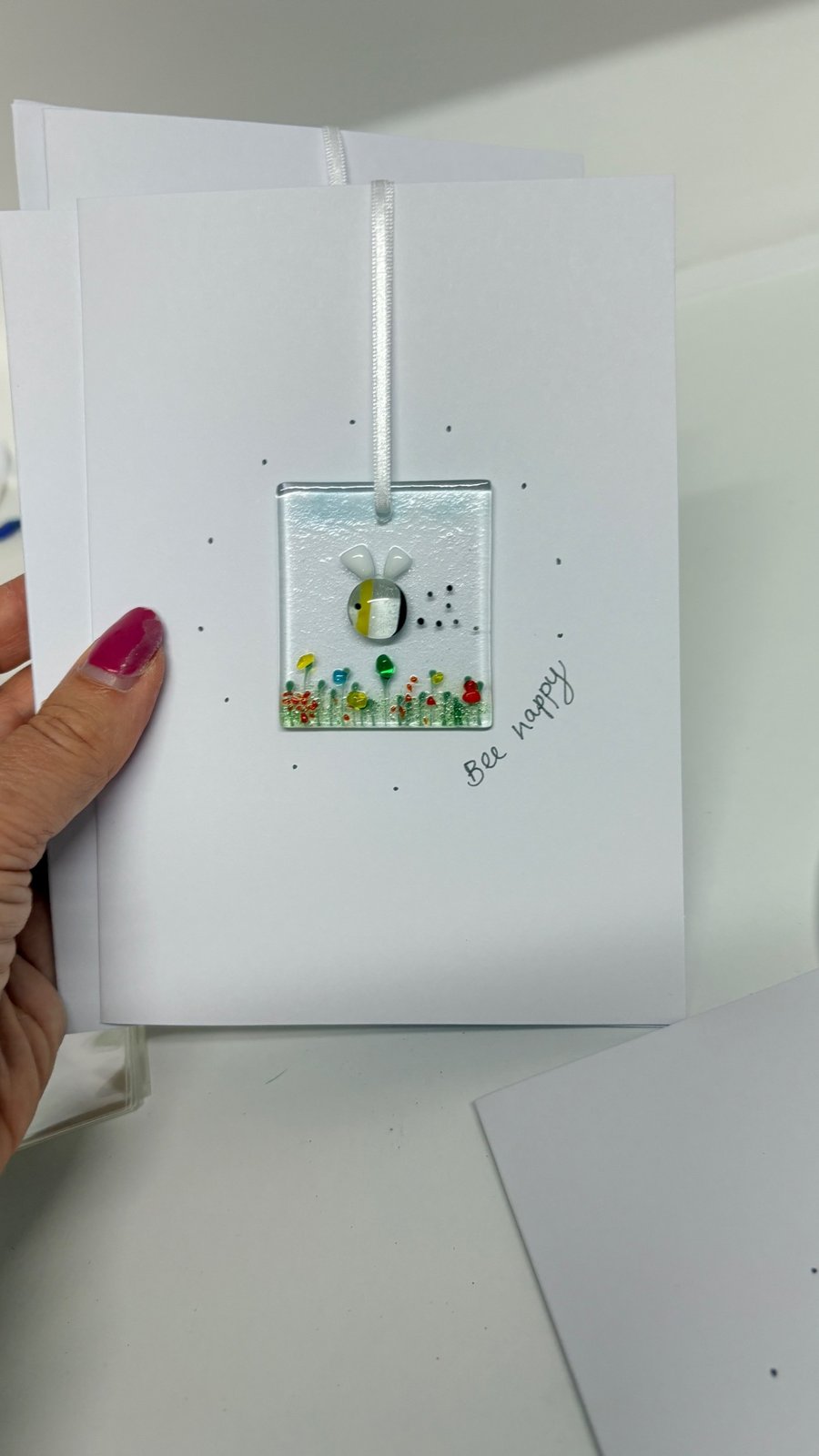 Fused glass keepsake bee happy card - Folksy