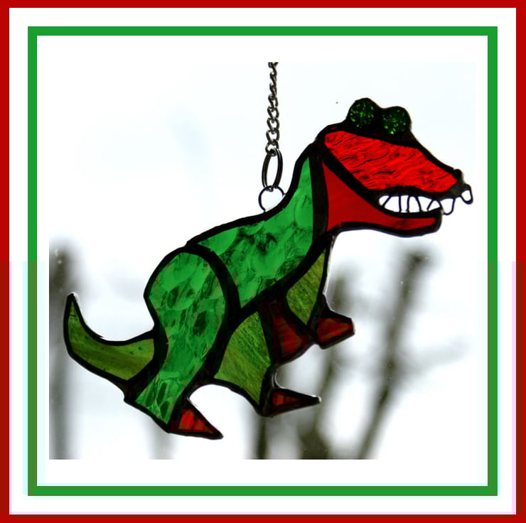 SOLD Dinosaur T Rex Suncatcher Stained Glass Ha... - Folksy