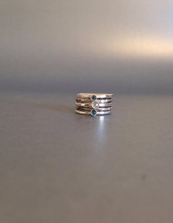 Blue Topaz Stacking Rings - Blue Stone Ring - H... - Folksy