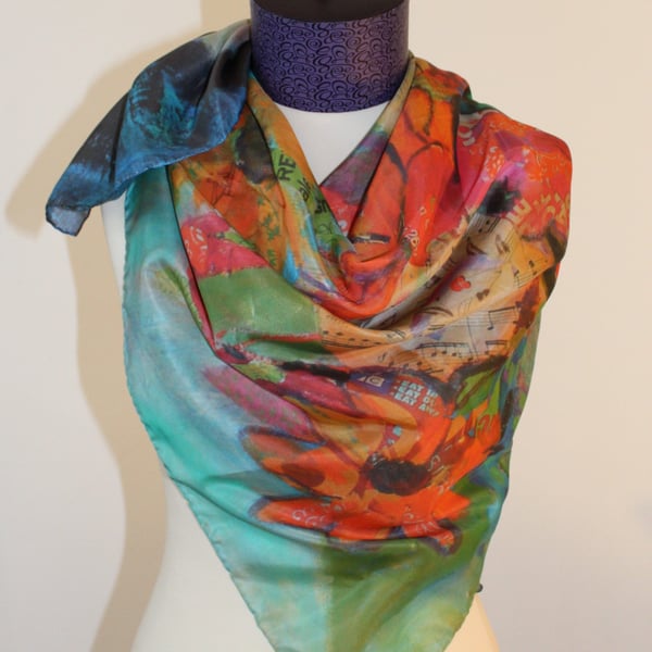 Colourful digitally printed silk scarf. - Folksy