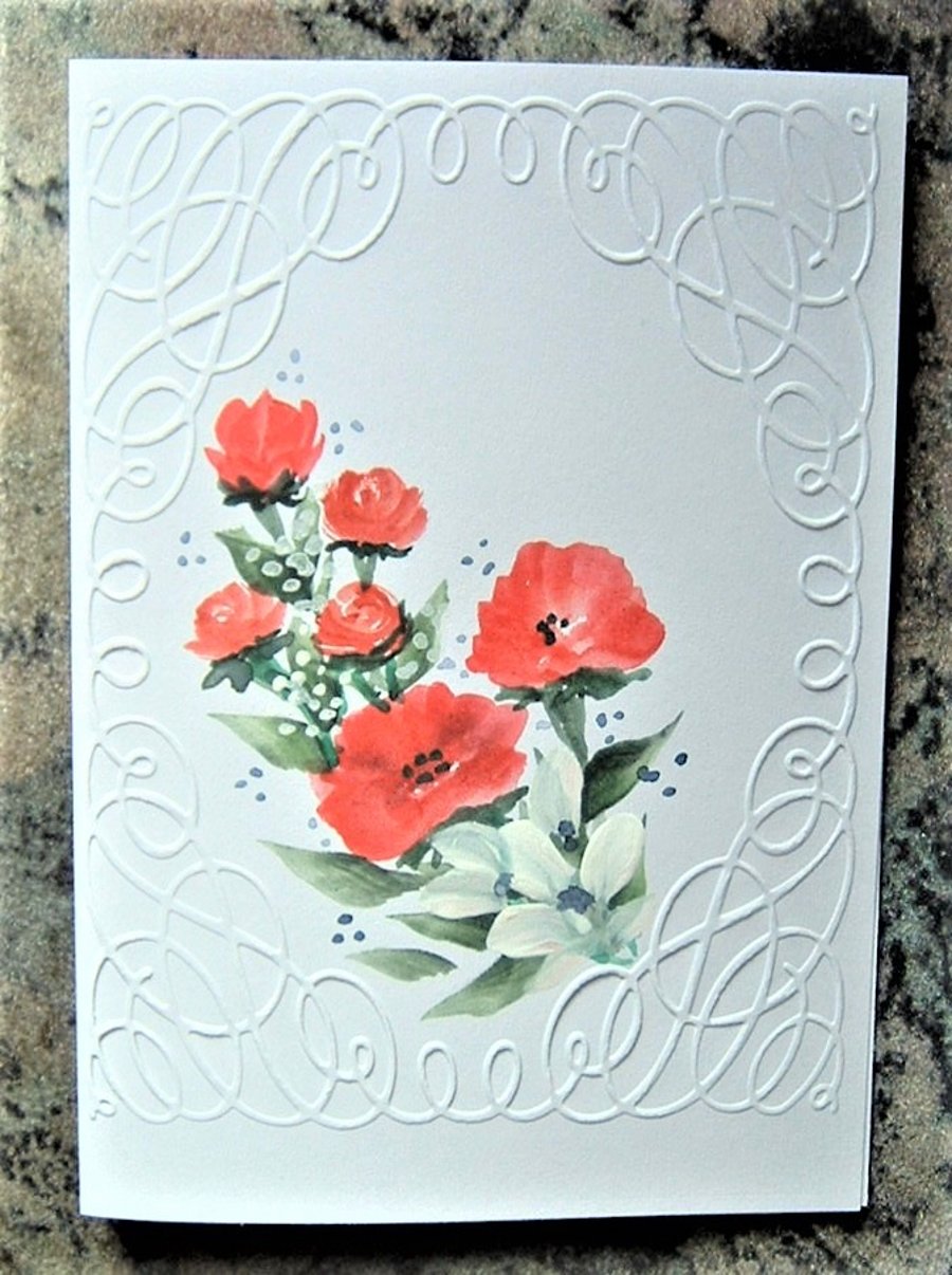 hand painted red roses greetings card ( ref f 559) - Folksy