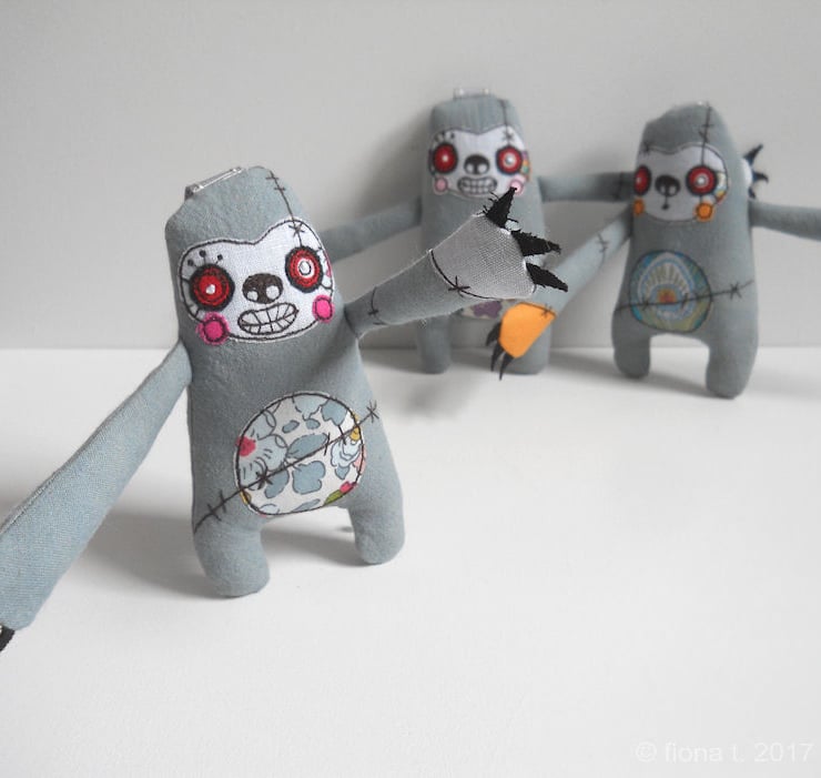 freehand embroidered zombie sloth bag charm key... - Folksy