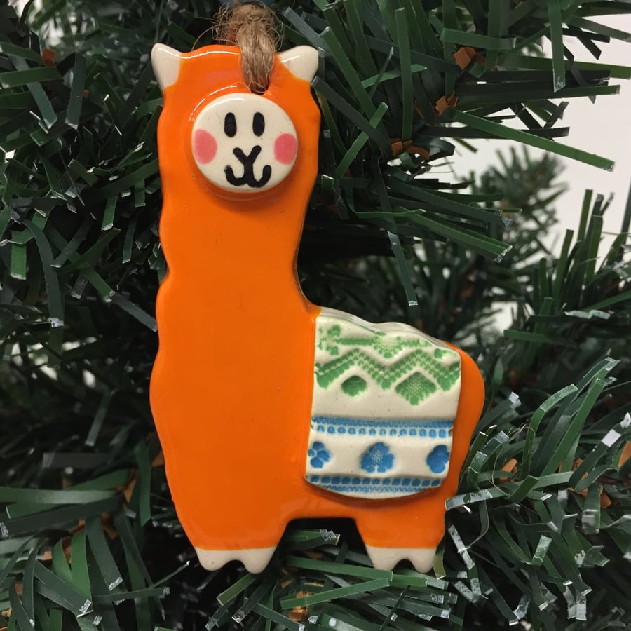 Pottery llama hanging decoration ceramic llama ... - Folksy