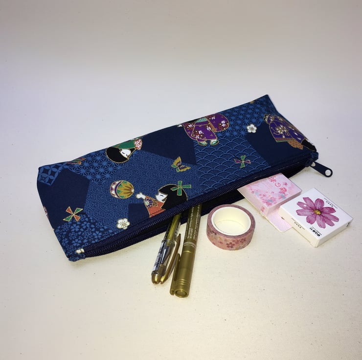 Pencil Case Japanese Fabric with Kimono Dolls - Folksy