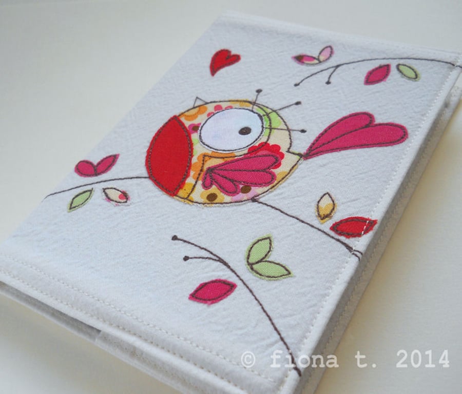 freehand embroidered robin notebook - Folksy