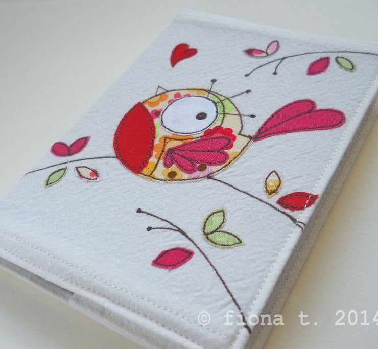 freehand embroidered robin notebook - Folksy