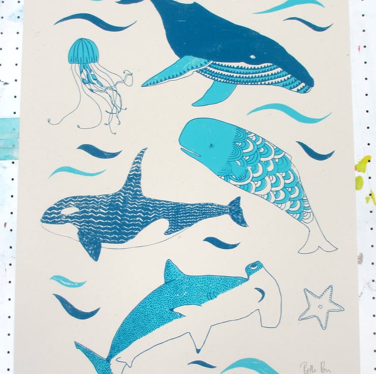 Art print 'Under The Sea' a 2 colour screen pri... - Folksy
