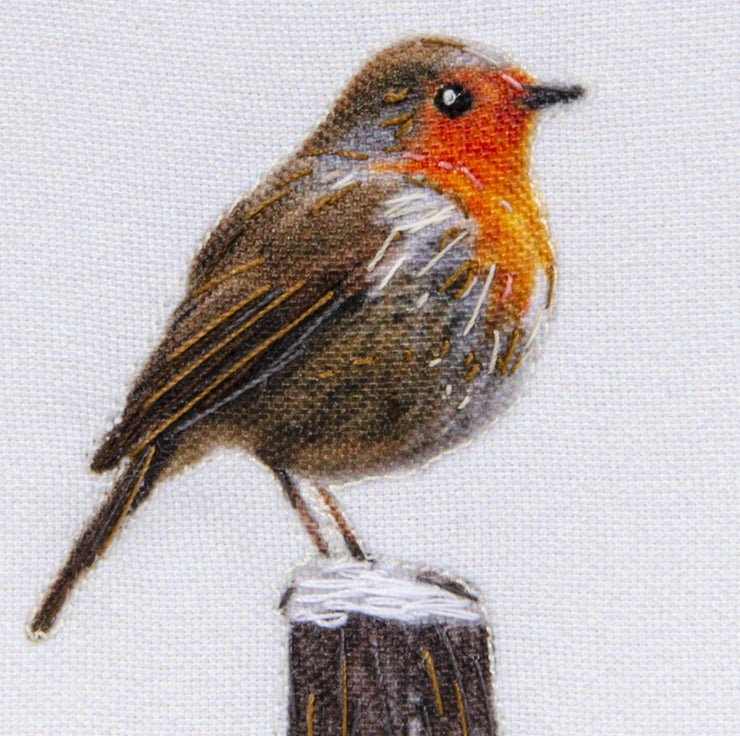 Robin, little 3D fabric robin picture framed, g... - Folksy
