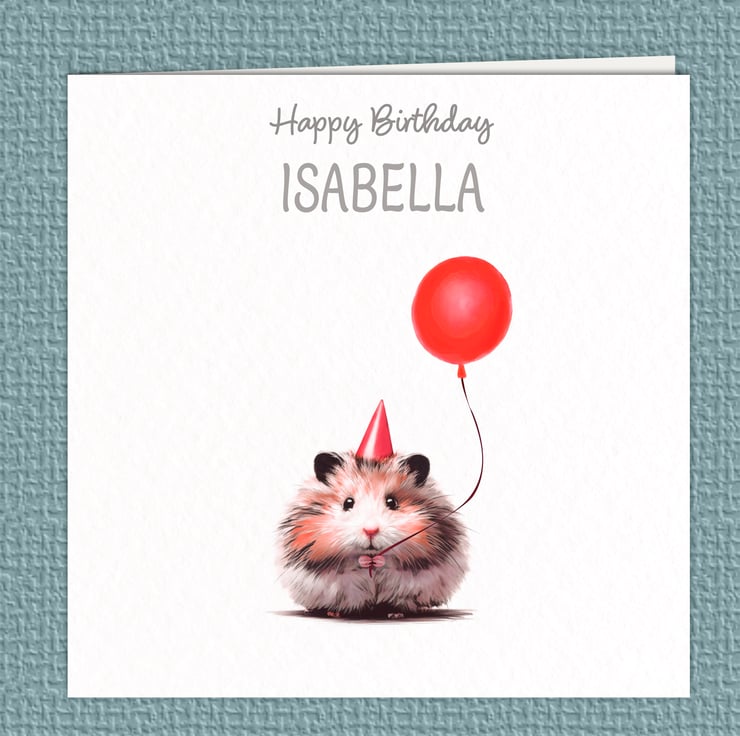 Adorable Hamster Birthday Card with Balloon - Folksy