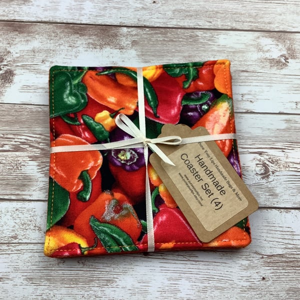 Peppers coaster set, Fabric coaster set of 4, H... - Folksy