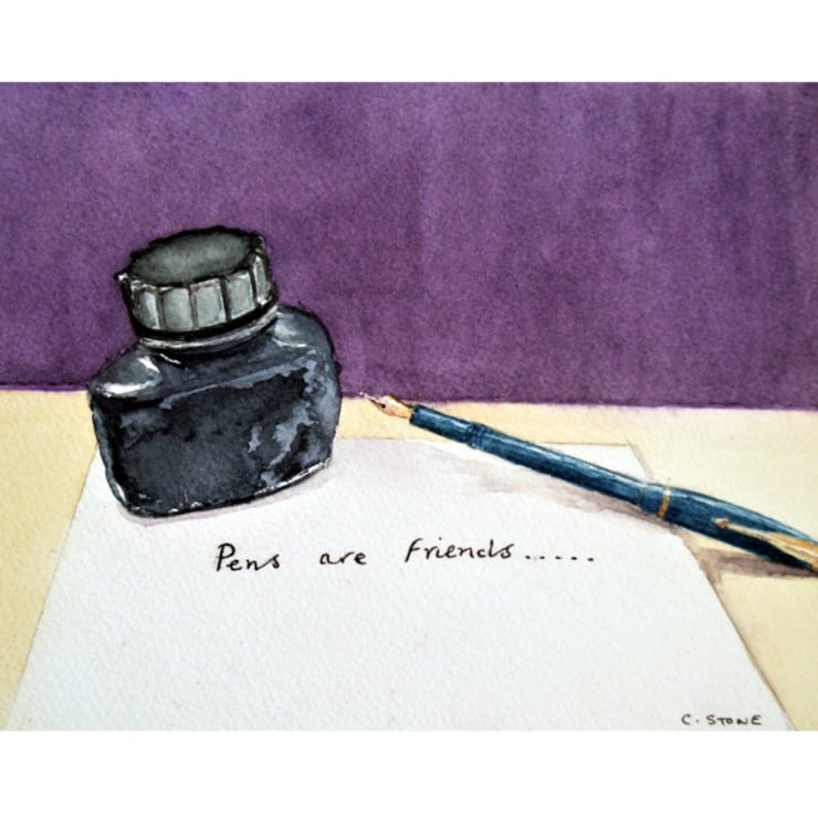 Still life watercolour painting of fountain pen... - Folksy