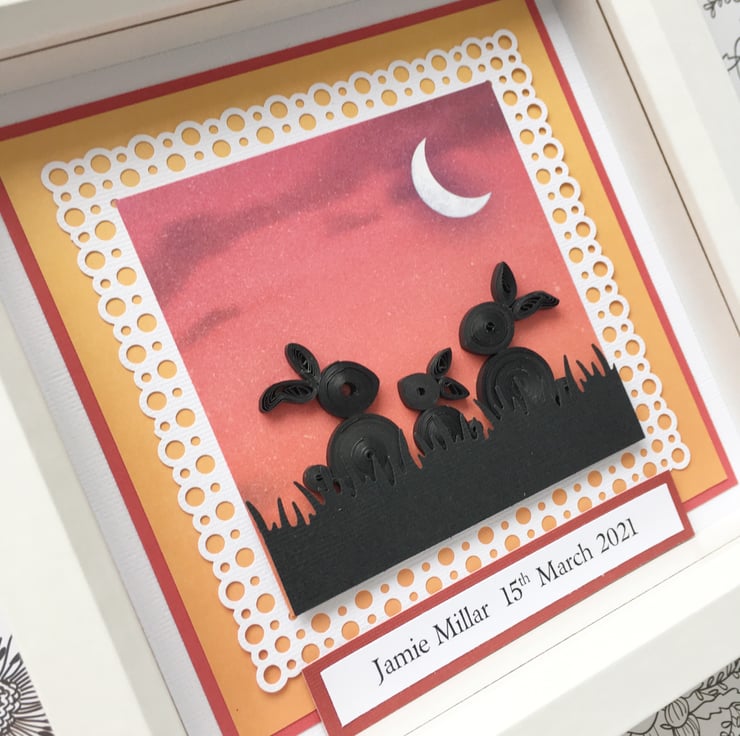 Quilled rabbits box frame - wall art - personal... - Folksy