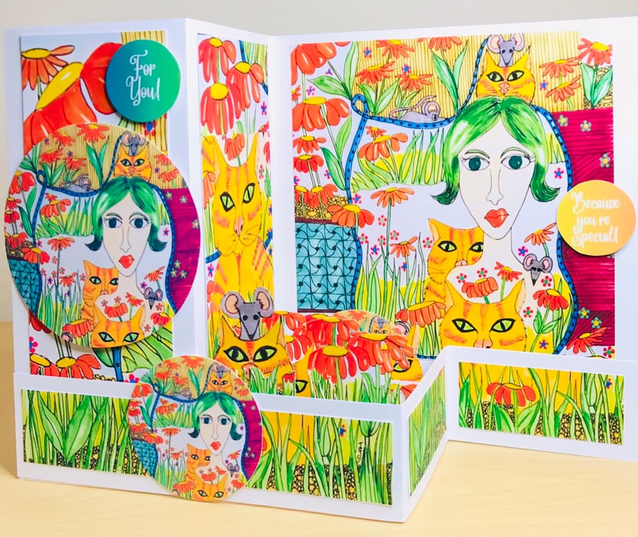 Cat & Mouse - greetings card 3D - Folksy