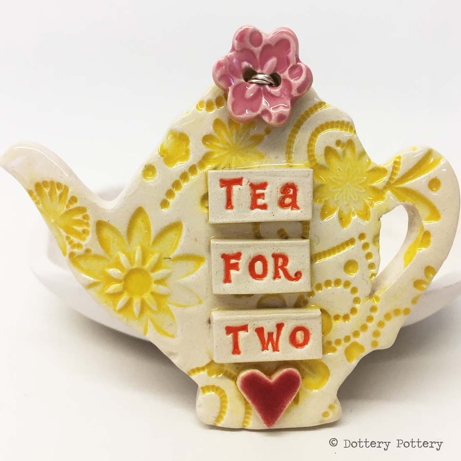 Ceramic teapot decoration with flower button po... - Folksy