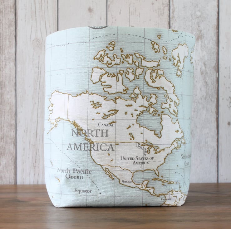 Map Print Fabric Storage Bin - Folksy
