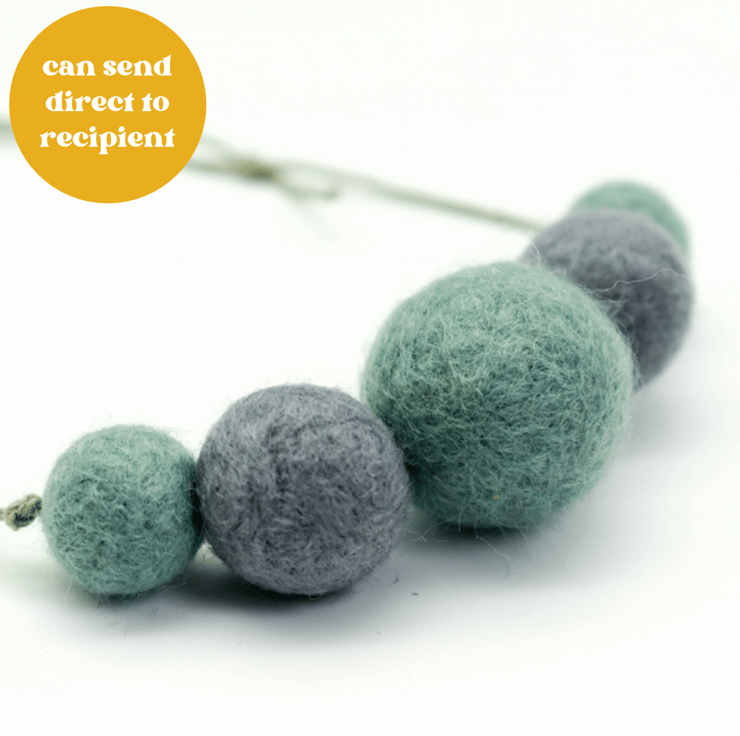 Felted bead necklace in grey and sage green wool - Folksy