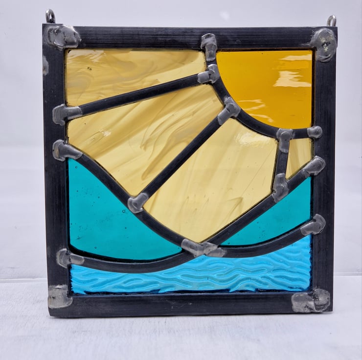 SOLD Stained glass yellow sunshine and turquois... - Folksy