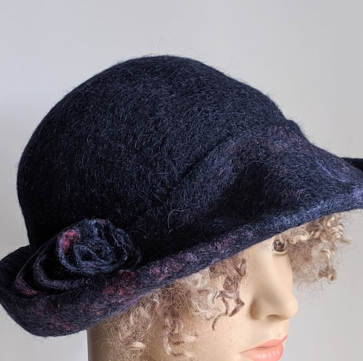 Deep navy felted wool hat - One of the 'Squash... - Folksy