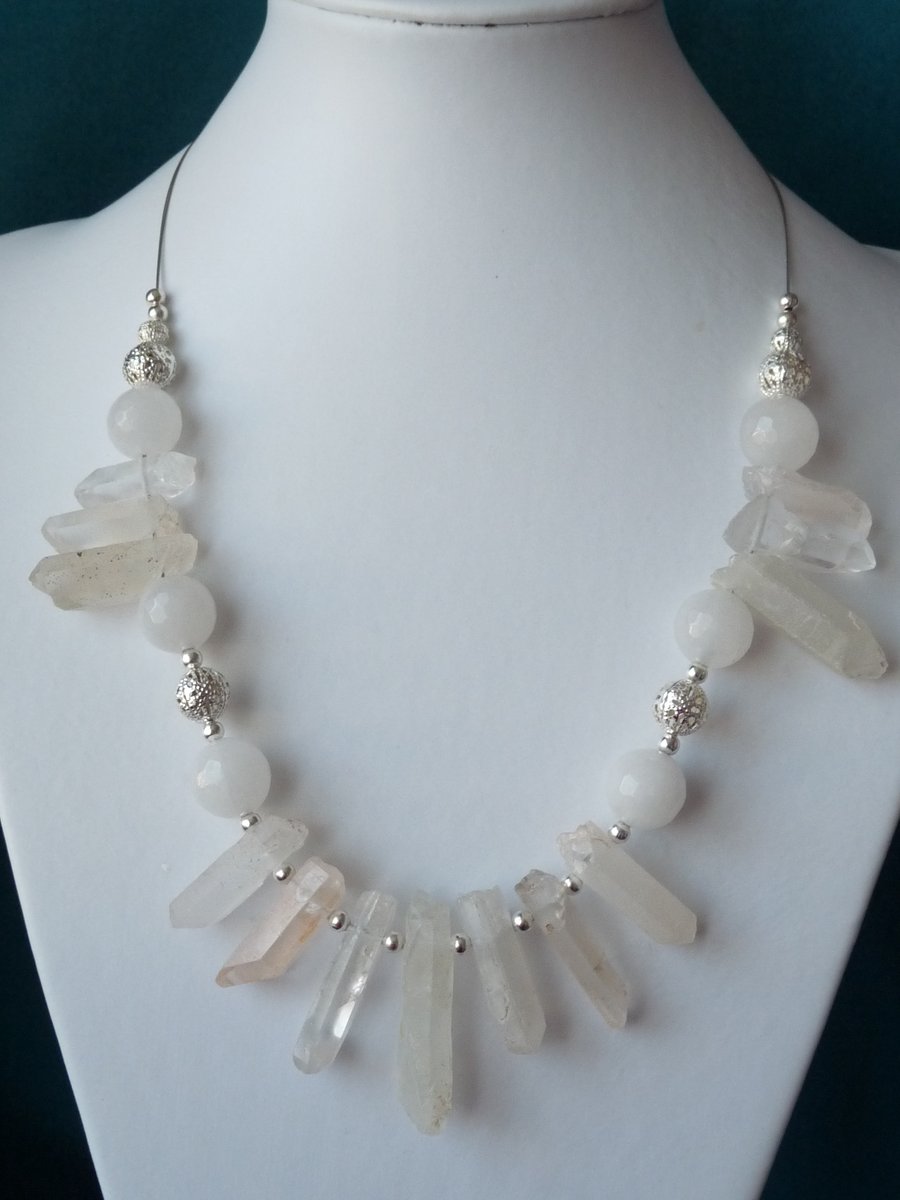 White Quartz & Quartzite Necklace - Handma... - Folksy