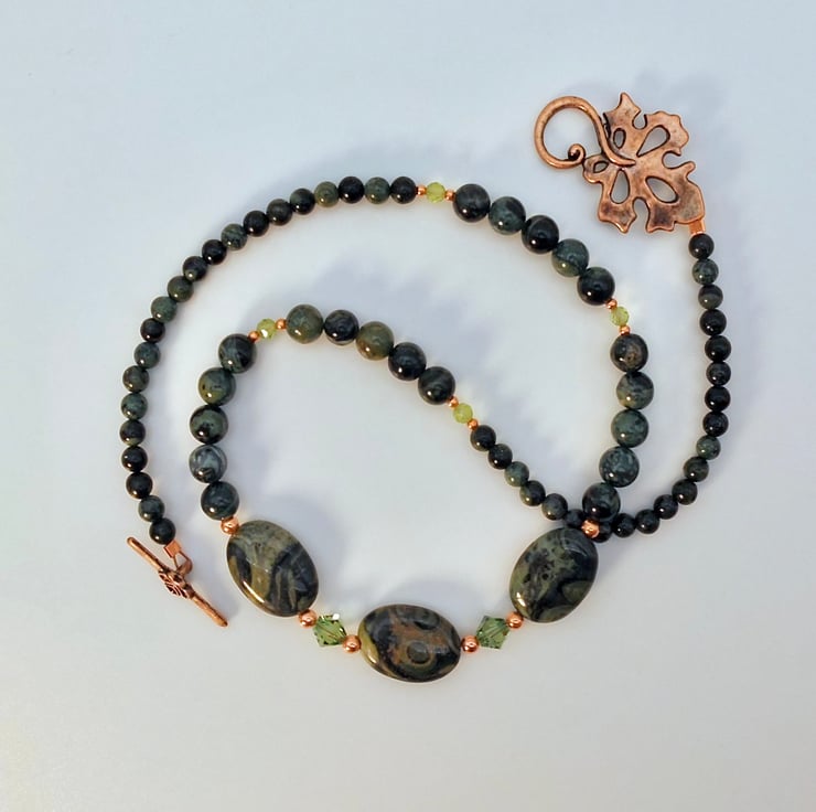 Kambaba Jasper Necklace With Peridot, Crystal &... - Folksy