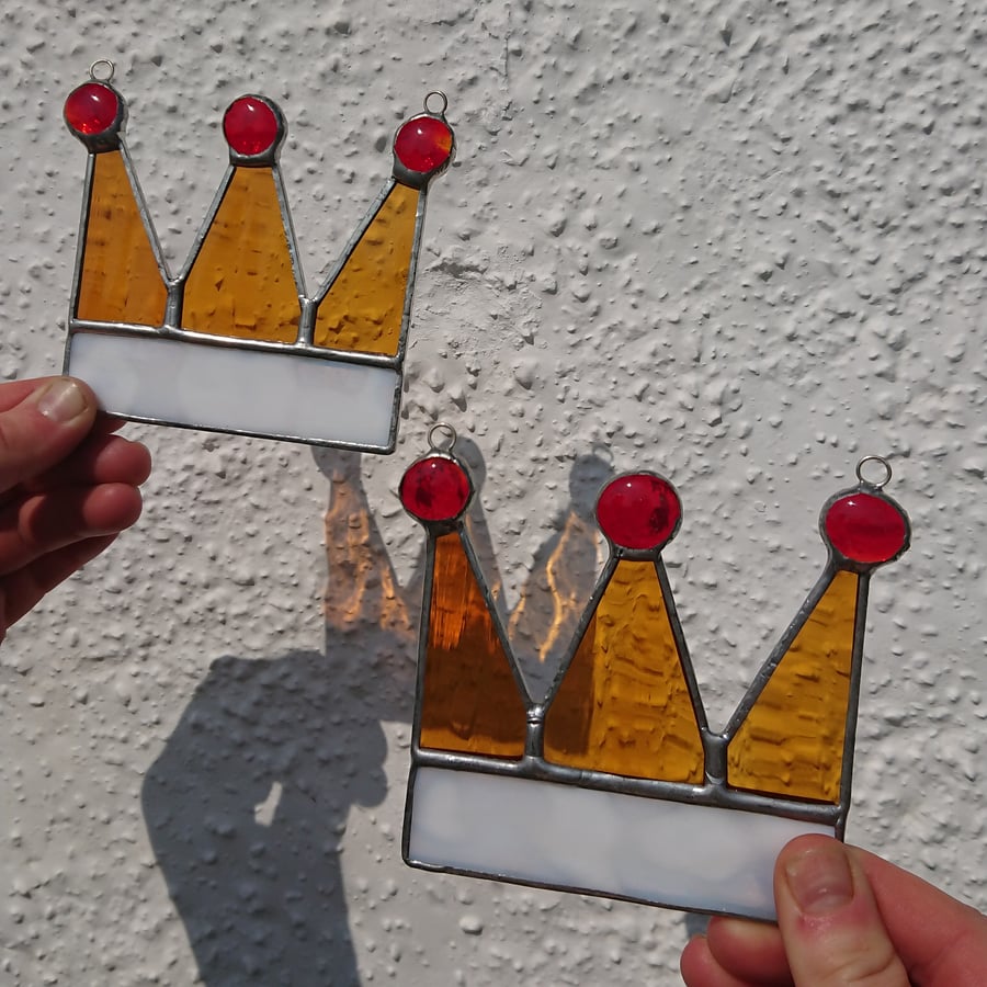 Stained glass crown copperfoil suncatcher. - Folksy