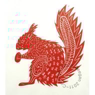 Original lino cut print Red Squirrel - Folksy