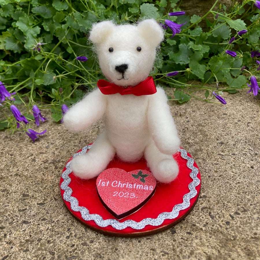 First Christmas teddy decoration, needle felted... - Folksy