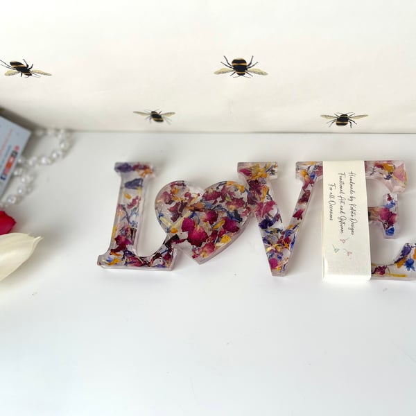 Sparkly Floral Resin LOVE Sign Handmade 20cm fr... - Folksy