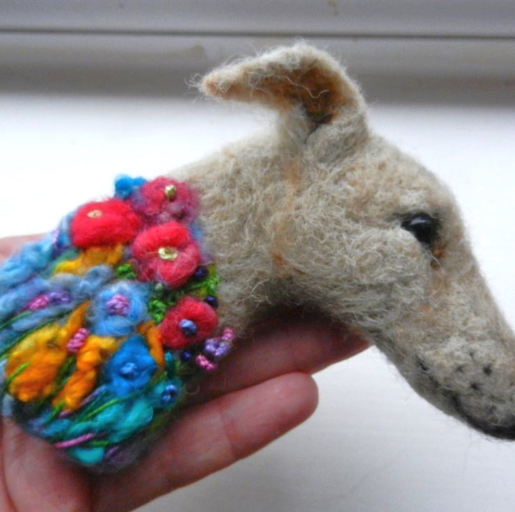 Felted Greyhound Brooch - Folksy