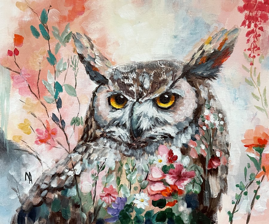 Owl fantasy abstract acrylic painting on canvas... - Folksy